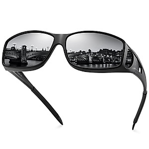 HYBBEI Sunglasses Fit Over Glasses, Polarized 100% UV Protection Wrap-around Sunglasses for Men & Women Driving
