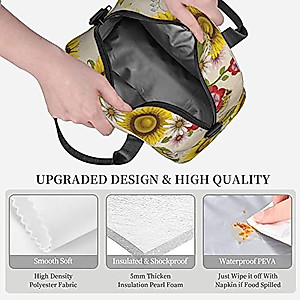NOLACE Bees Sunflowers Daisy Rose Flowers Lunch Bag For Women & Men Adjustable Shoulder Strap,Leak Proof,Tote Bag For Office Work,Picnic