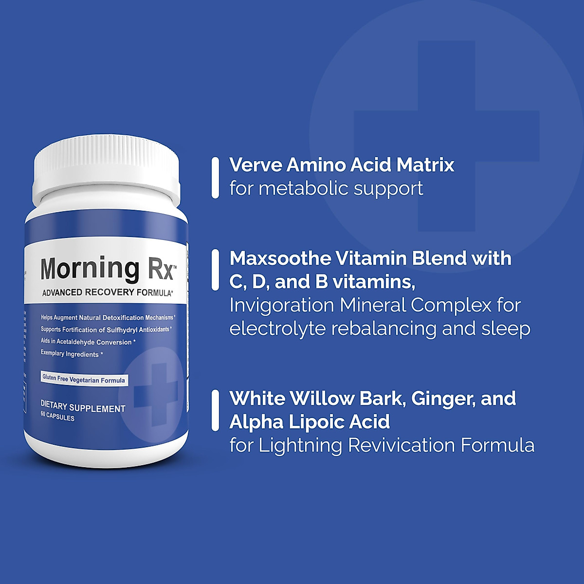 Morning RX - Post Party Pills for Better Mornings 60 Caps, Dehydration Supplement - Vitamins, Electrolytes, Magnesium, Potassium, Zinc - No Gluten, Caffeine or Hocus Pocus - Why Suffer After Drinking?