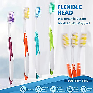 Disposable Toothbrush Toothbrushes Bulk Individually Wrapped Toothbrush Travel Tooth Brush Multi Color Tooth Brush for Hotels Guests Charity Church Homeless Kids Adult (100 Pieces)