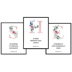 Religious Art & Wall Decor - She Is Clothed With Strength And Dignity - Fearfully And Wonderfully Made - She Is More Precious Than Jewels - Proverbs 31 -Psalm 139 Wall Art - Christian Gifts for Women