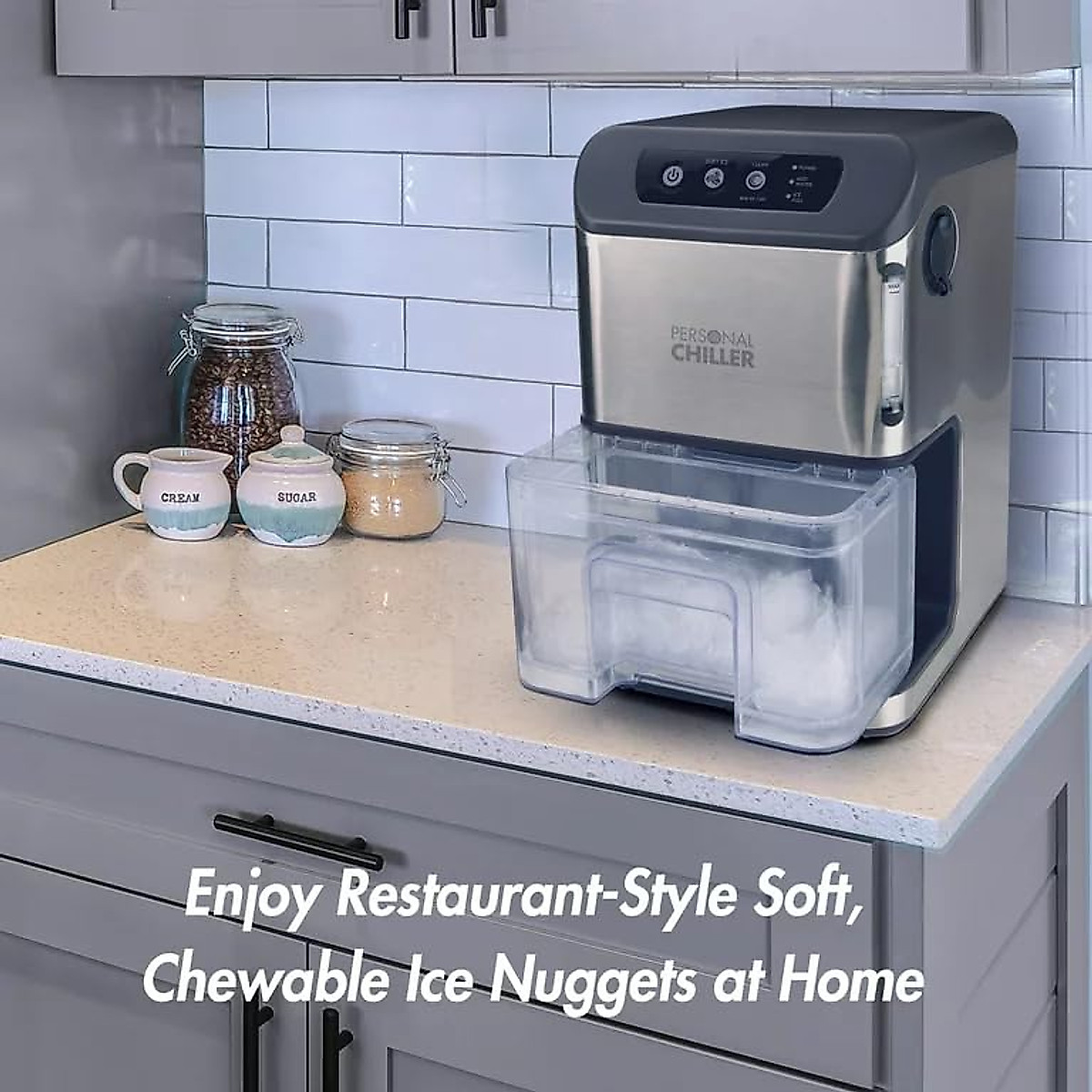PERSONAL CHILLER Nugget Ice Maker Countertop, 55Lbs/24h Soft Chewable Ice Maker, Self-Cleaning Ice Machine for Home Bar, Business