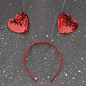 Heart Headband Cupid Headband Sequin Love-shaped Cupid Headpiece Heart Ears Headband Heart Headpiece Cupid Ears Valentine Head Boppers Valentine Day Accessories for Halloween Party Red Cupid Costume