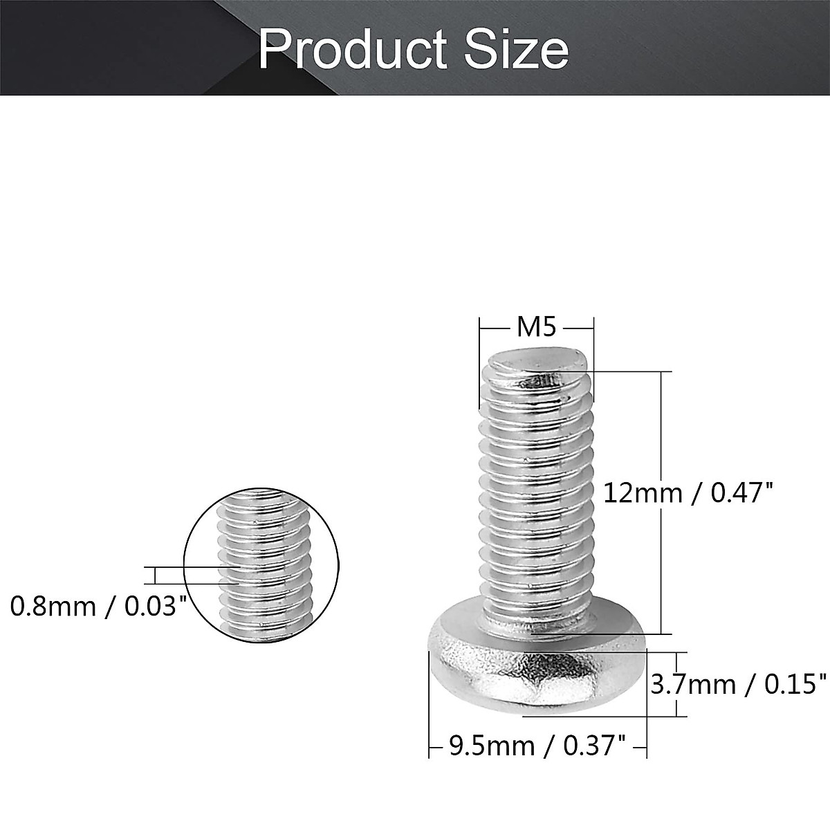 MroMax M5-0.8x12mm Pan Head Phillips Machine Screws 304 Stainless Steel Metric Cross Head Screws Bolts Fasteners Fully Threaded Silver Gray 20Pcs