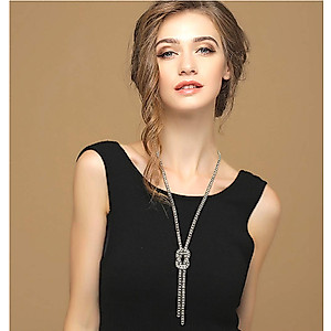 Cathercing Crystal Knot Pendant Long Necklace for Women Sweater Chain Statement Necklace Choker Adjustable Elegant Jewelry Rhinestone Accessories Dressy Collocation Winter Evening Party Wedding