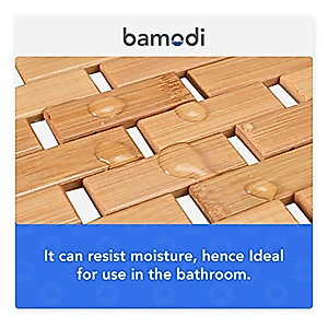 Bamodi Bathroom Bamboo Floor Mat - Wooden Bath Rug - Natural Wood Accessories for Spa, Bathtub, Kitchen, Pool, Beach Area - Mats for Inside Shower