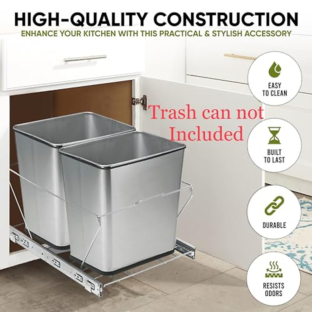 Kitchenflex Cabinet Trash Can Pull Out Kit-Bin Not Included| Space-Saving Cabinet Solution with Easy Installation | Efficient Waste Management| Pull Out Garbage Can for Kitchen Cabinet
