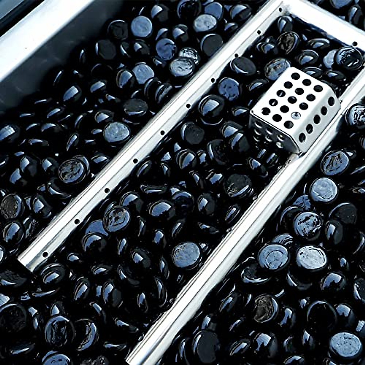 JHSDFOUIH Aluminum Alloy Fire Pit Table with Glass Wind Guard, 55000 BTU Auto-Ignition Propane Gas Firepit Table with Black Stove Stone, for Outdoor Garden Patio