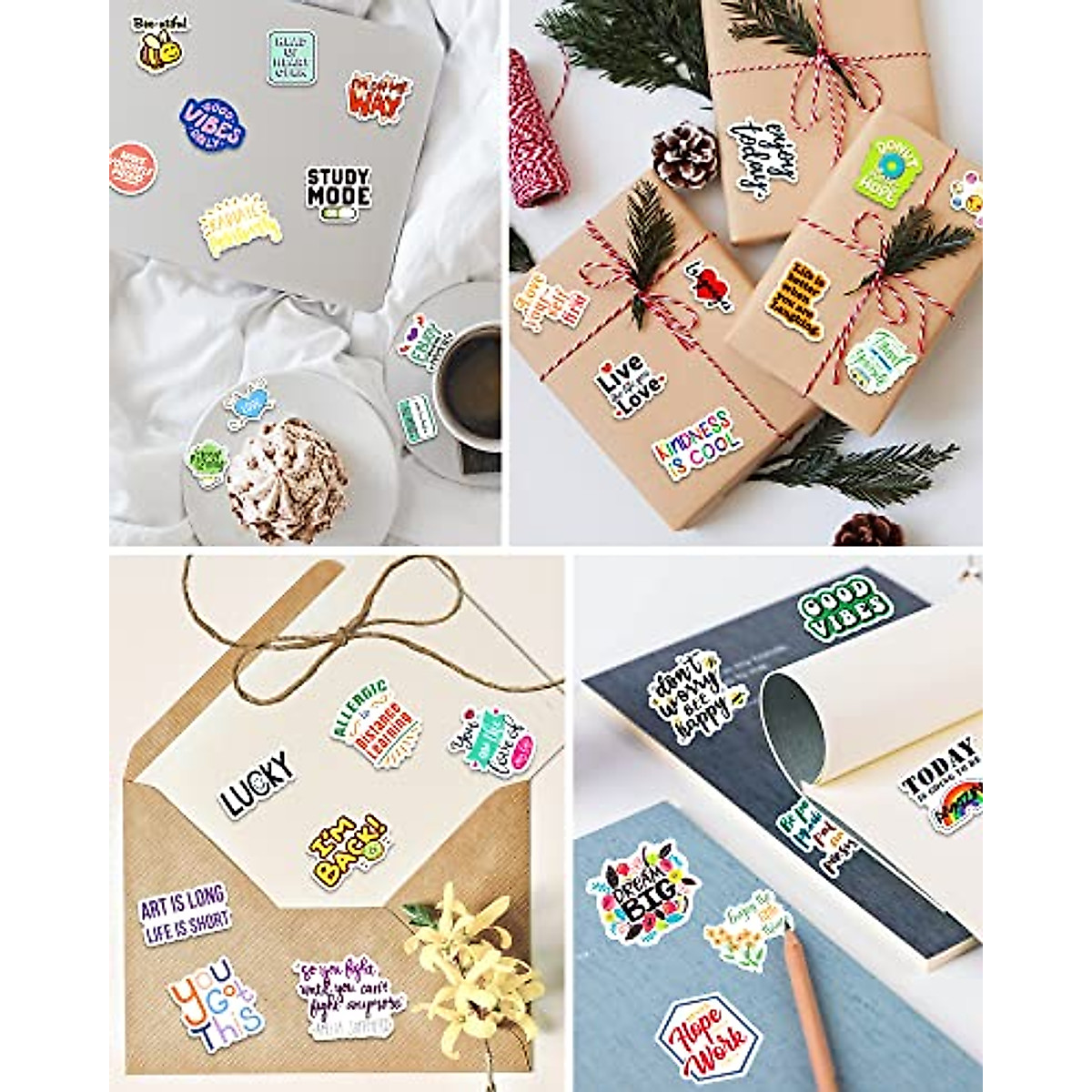 300 PCS Inspirational Water Bottle Stickers, Motivational Vinyl Waterproof Stickers Laptop Positive Stickers for Journaling Scrapbooking Teacher Reward Quote Stickers for Adults Kids Teens