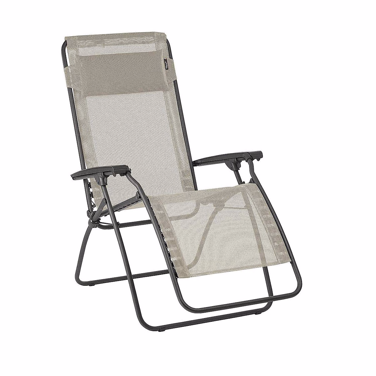Lafuma R-Clip Batyline Relaxation Patio and Poolside Zero Gravity Outdoor Lounge Recliner Chair with Adjustable and Removable Headrest, Seigle