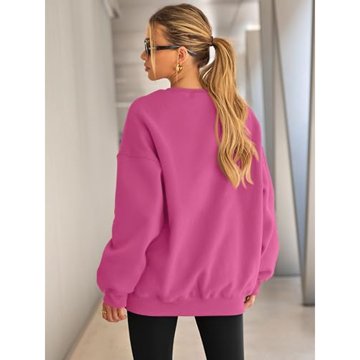 EFAN Preppy Clothes Sweatshirts Hoodies for Women Teen Girls Oversized Sweaters Cute Outfits 2023 Y2K Crewneck Pullover Tops Hotpink