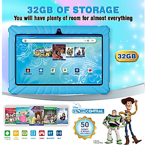 Contixo 7" Android Kids Tablet 32GB, Includes 50+ Disney Storybooks & Stickers (Value $200), Kid-Proof Case, (2023 Model V8) - Blue