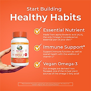 MaryRuth Organics Vegan Omega 3 Gummies for Adults | 2 Month Supply | Sugar Free Supplement with Vitamin C | Flaxseed Oil Immune Support | Overall Wellness | No Fish Taste | 60 Count