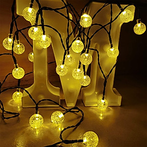 Solar & Battery Operated String Lights Outdoor LED Waterproof Decorative Lights with Remote, 8 Lighting Modes Crystal Globe Lights for Indoor Bedroom Garden Patio Decor, 60LED, 35.6FT, Warm White