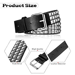 Geyoga Studded Belt Metal Punk Rock Rivet Belt Punk Leather Belt Threads Studded Goth Belt with Pyramid Studs for Women Men(Silver)