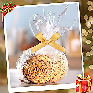 Gejoy 100 Pieces Mini Satin Ribbon Twist Tie Bows DIY Twist Bow Crafts Tying Up for Halloween Christmas Wedding Gift Wrapping Candy Treat Bags Decoration (Gold)