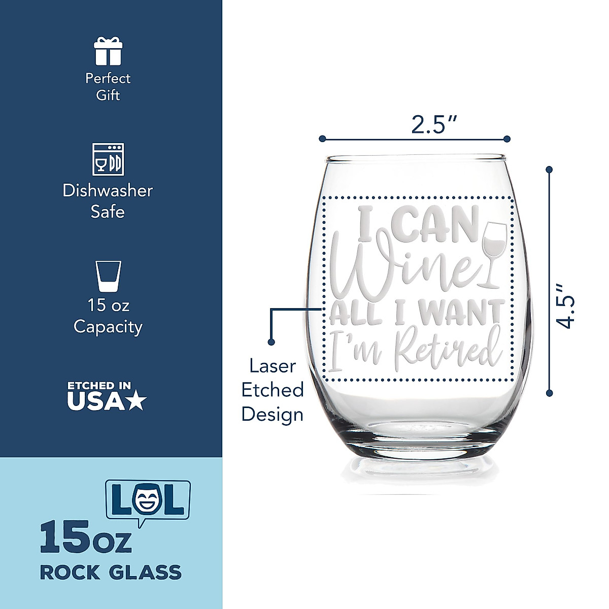 I Can Wine All I Want I'm Retired Stemless Wine Glass - Retirement Wine Gift, Retirement Gift, Retired Glass, Gift Ideas, Retired Gift