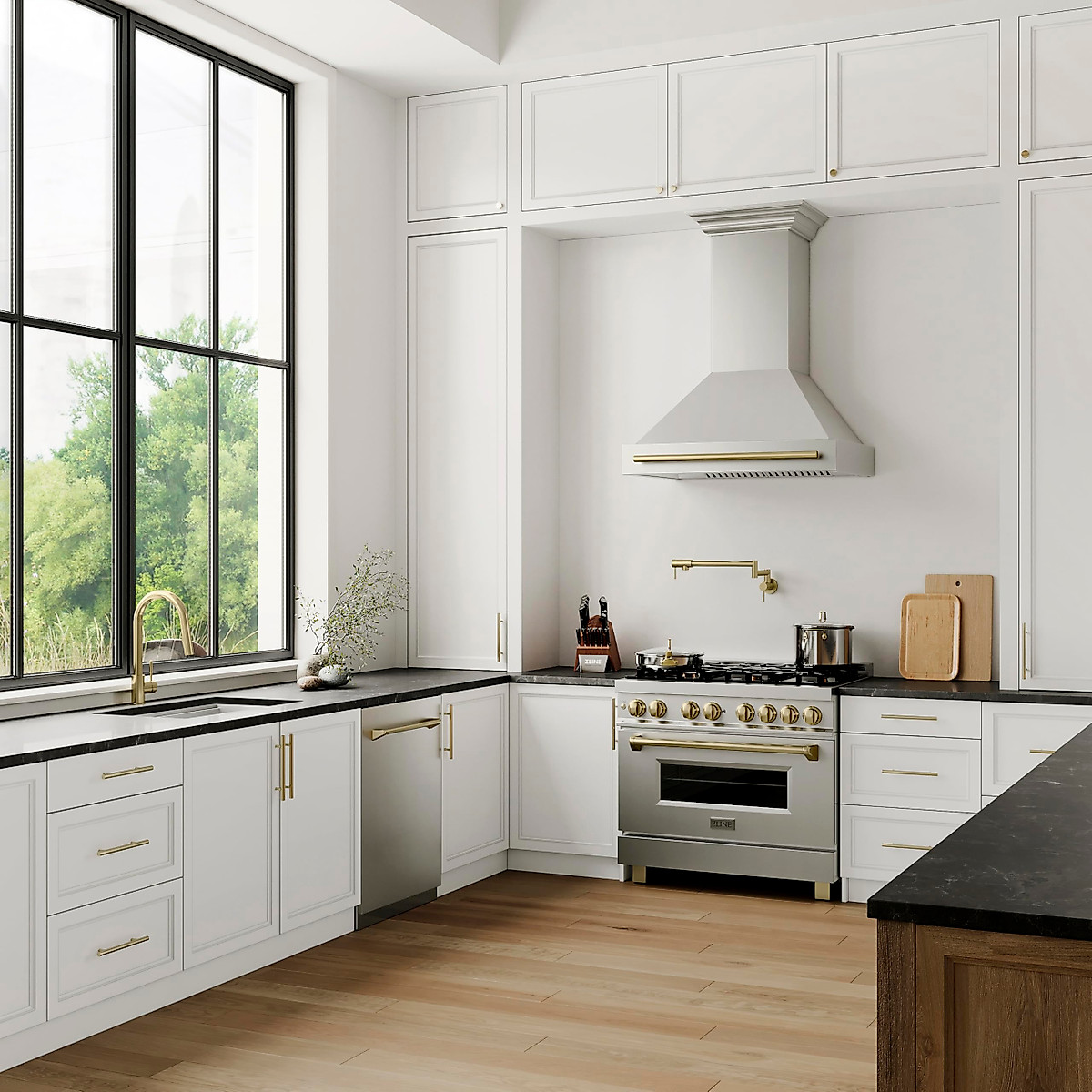 ZLINE Autograph Edition 24" 3rd Rack Top Control Tall Tub Dishwasher in Stainless Steel with Champagne Bronze Handle, 51dBa (DWVZ-304-24-CB)