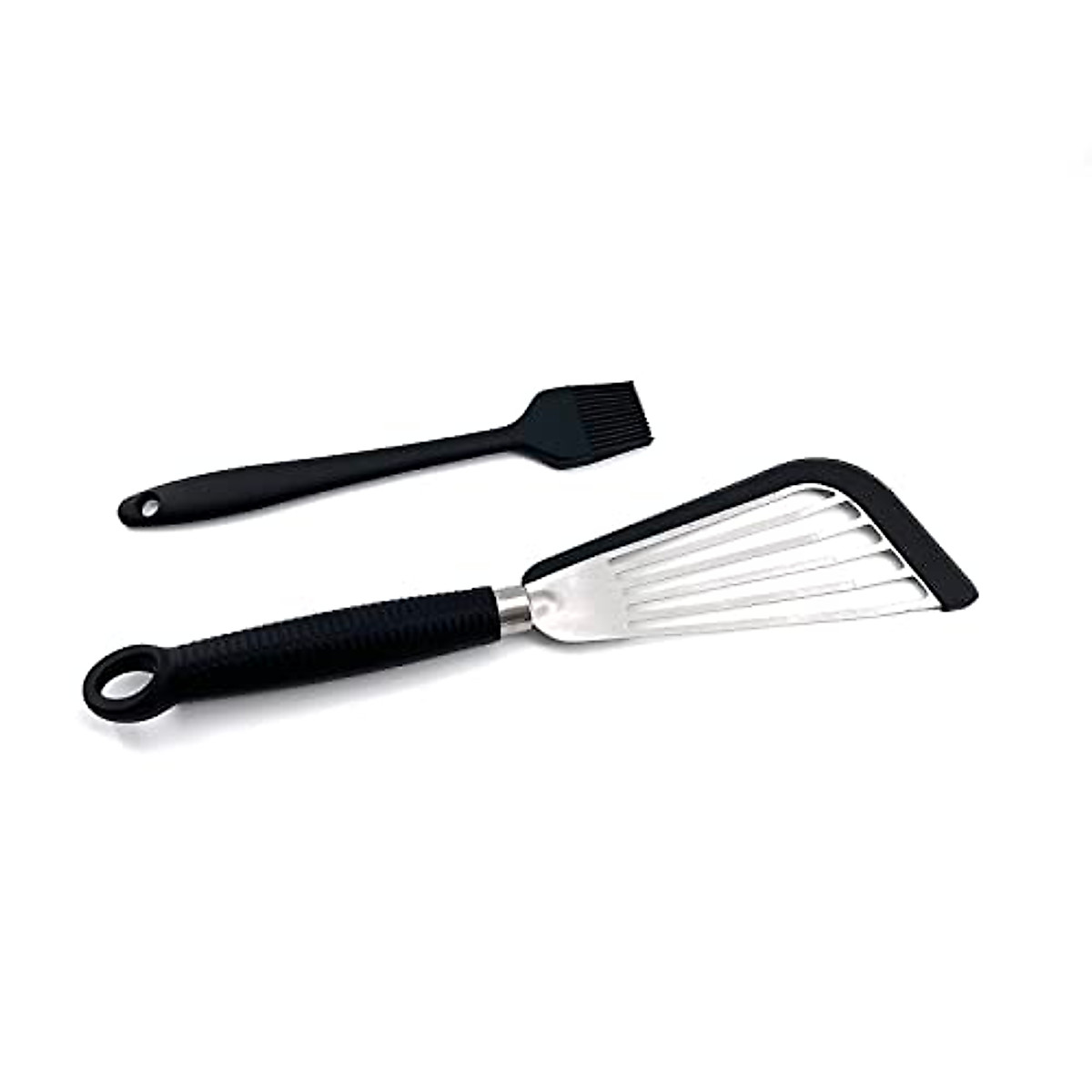 halteoly Fish Spatula Stainless steel with Silicone handled, Fish spatulas for nonstick cookware,Fish Flipper Spatula and Basting Brush (Black)
