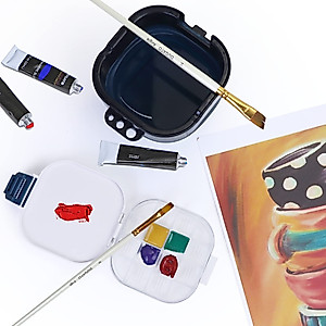 Airtight Paint Saver Storage Palette Box, 16-Well Palette Box with Lid, Include Paint Brush Basin, Perfect for Gouache, Acrylic, Watercolor and Oil Paint (Blue)