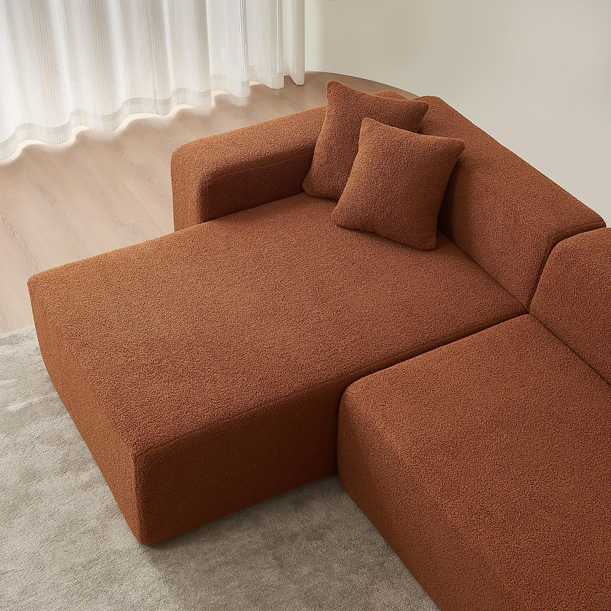 Pamag pieeoo Modular Sectional Sofa Couch for Living Room, Lambswool Fabric Modern L-Shape Sectional Sofa with Right Chaise Lounge, Living Room Upholstered 5-Seater Corner Sofa Couch (Orange)