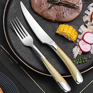 Golden Michelangelo Silverware Set for 8, Elegant 18/10 Stainless Steel Flatware Set, Cutlery Sets for 8 People, Dishwasher Safe (32pcs, Golden) Christmas