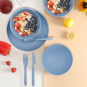 Wheat Straw Dinnerware Sets(24 pcs),Unbreakable Dinnerware Set for 4,Microwave & Dishwasher Safe Dinnerware,Kids Plates and Bowls Sets,Lightweight & Unbreakable Reusable Dishes,Camping Dish Set