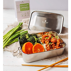 ecozoi Stainless Steel Lunch Box, Leak Proof 3 Compartment, Medium | Redesigned Silicone Seal | Sustainable Zero Waste Eco Friendly Bento Box Food Storage Container