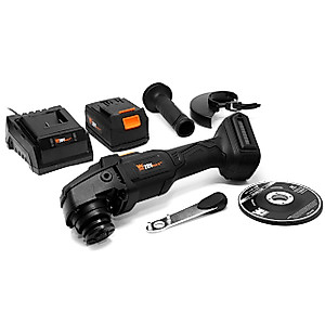 WEN Cordless Angle Grinder, Brushless with 20V Max 4.0 Ah Lithium-Ion Battery and Charger (20944), Black