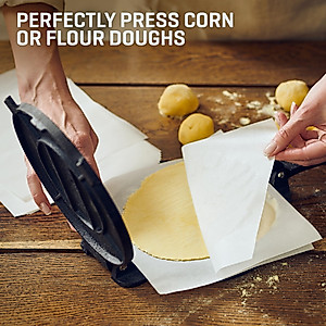 Uno Casa Tortilla Press 12 Inch Cast Iron - Heavy Duty 12 Inch Tortilla Press. Large Tortilla Press with 50 Parchment Papers - Tortilleras Mexicanas Para Hacer Tortillas