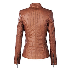 MBJ WJC877 Womens Panelled Faux Leather Moto Jacket L CAMEL