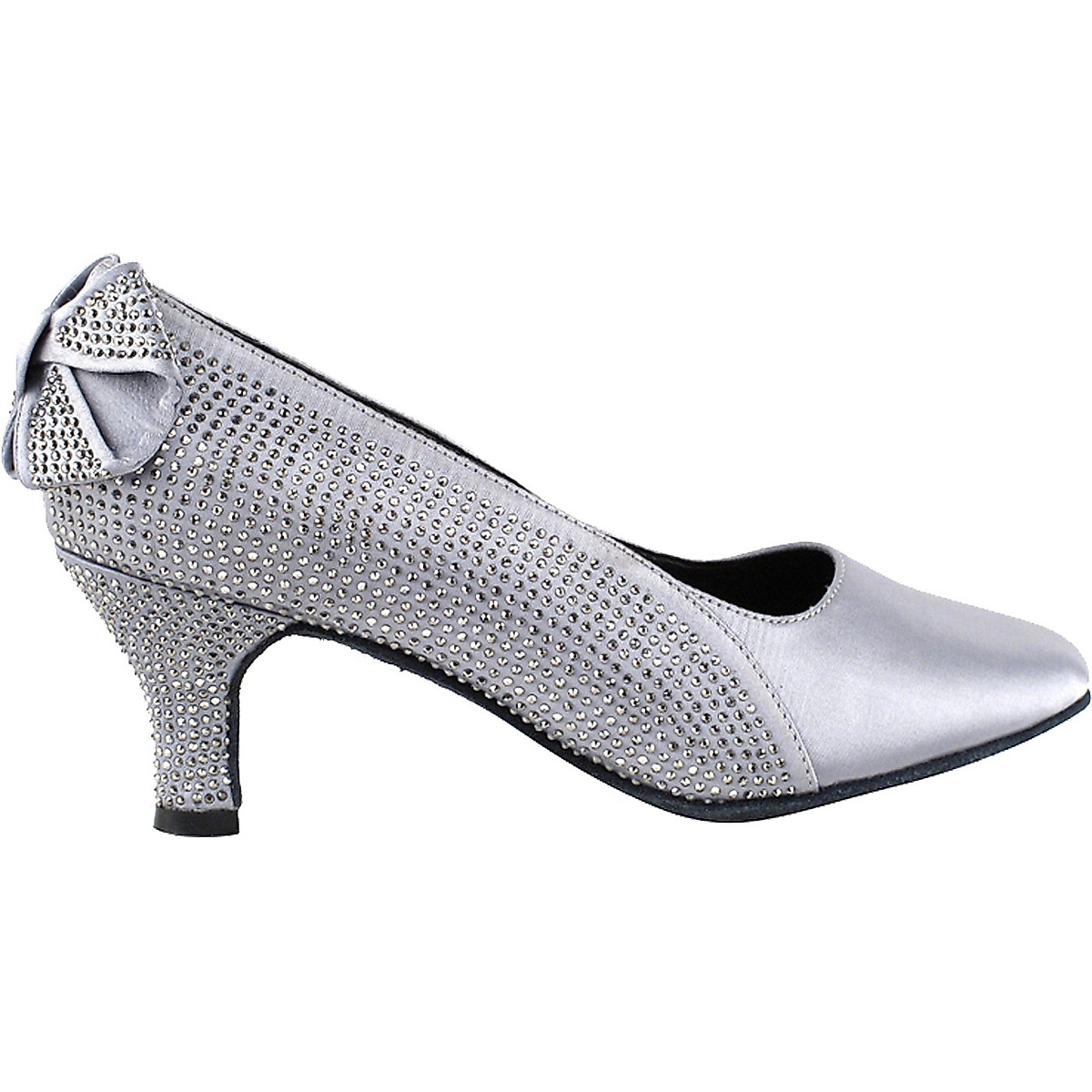 Very Fine Women's Salsa Ballroom Tango Dance Shoes Sera 5512 Ribbon Design Bundle with Dance Shoe Heel Protectors, Grey Satin 9 M US 2.5" Heel