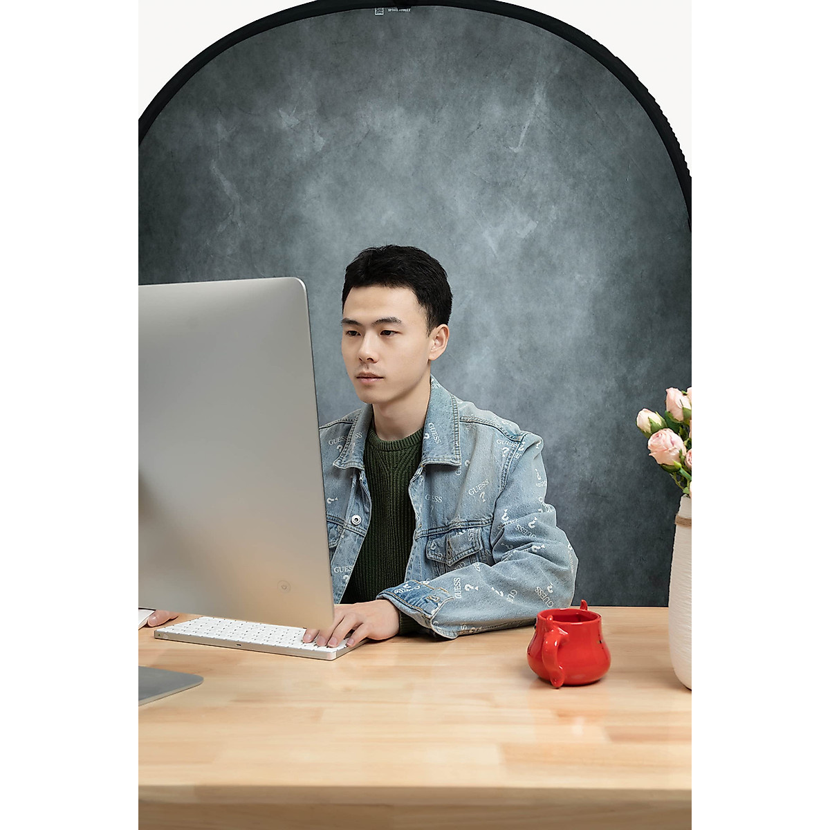 Kate Collapsible Backdrop Pop Up Photo Backdrops Grey Blue Folded Background for Portrait Photography, for Video, for Live Stream, 5x6.5ft