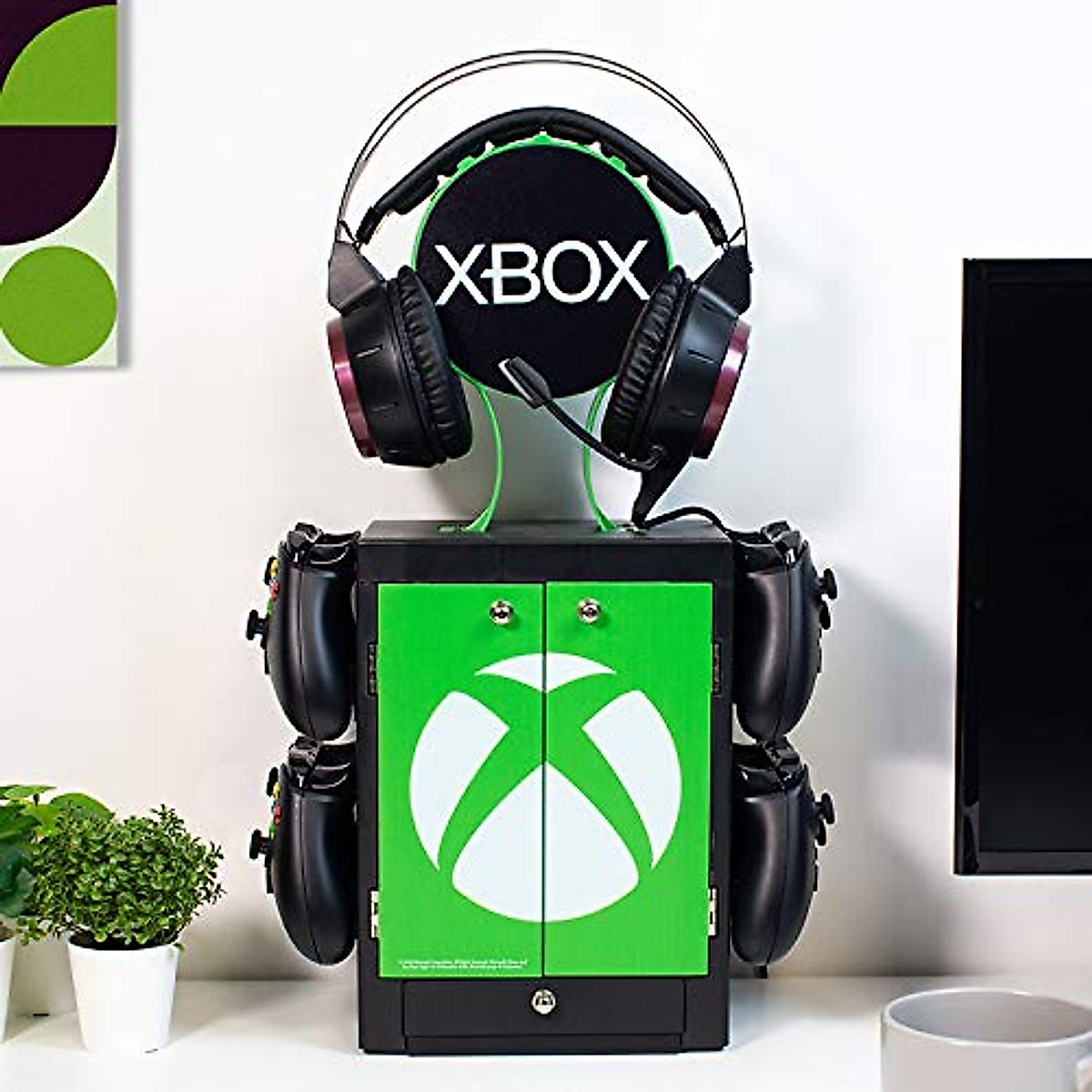 Numskull Official Xbox Series X Game Storage Locker, Headphone Stand and Controller Holder - Stores 10 Games or Blu-Ray Disc Cases, 4 Xbox Controllers