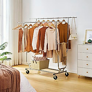 Tajsoon Clothes Rack,Collapsible Standard Rolling Garment Rack With Wheels,Extendable Liftable Y Type Heavy Duty Double Rods Clothes Hanging Rack,Commercial Clothing Storage Display Stand,Chrome