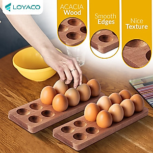 LOYACO Stackable Acacia Wooden Egg Holder Countertop - Stackable Double Layers Egg Rack, 24 Fresh Egg Holder, Durable Space Saving Design, Shop Organization Kitchen Rustic Decor