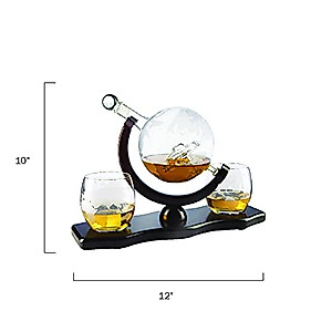 The Wine Savant Globe Car Whiskey Decanter - With 2 Globe Glasses, Includes Whiskey Stones For Whiskey, Scotch, Bourbon or Wine Matching Globe Glasses, HOME BAR DECOR