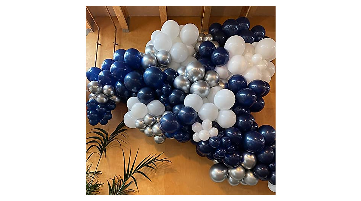 Navy Blue Silver Balloon Garland Arch Kit for Parties and Celebrations