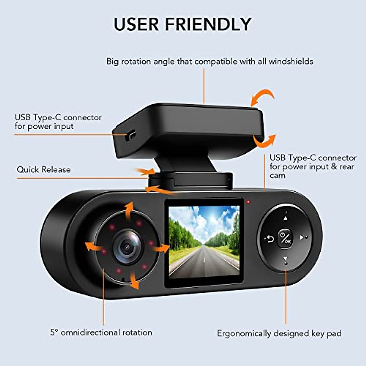 COXPAL 3 Channel Dash Cam Front and Rear Inside with GPS, WiFi, Infrared Night Vision, Supercapacitor, G-Sensor, 2K+1080P+1080P Triple Car Camera, Parking Monitor, Supports 512GB Max