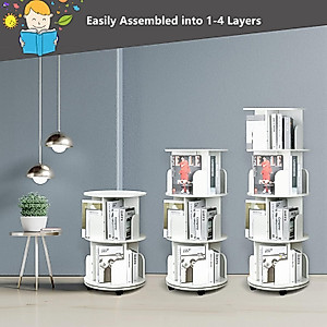 usego 4 Tier Rotating Bookshelf with Wheel Wood 360° Floor Standing Bookcase Display Storage Rack Multi-Functional Bookshelf Organizer for Home Office Living Room Study
