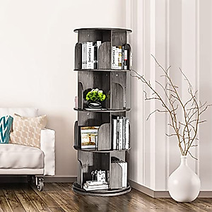 LAZEYARD Rotating Bookshelf, Rotating Bookshelf Tower for Small Space, 360 Display 4 Tier Floor Standing Storage Rack, Wood Narrow Book Shelf for Bedroom, Living Room