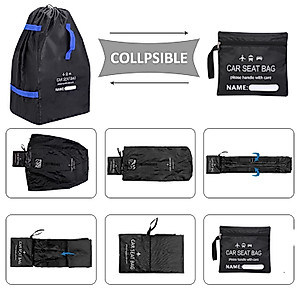 RAIFUJOIE Car Seat Bag Universal Fit Travel Bag Gate Check Bag with Adjustable Contrast Blue Back Straps with Padding Collapsible and Self Organizer Case Pocket