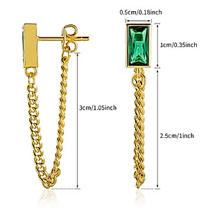 Emerald Earrings For Women,Green Cubic Zirconia With 14K Real Gold Plated Chain Dangle Earrings For Women,Gift For Birthday Mother's Day And Anniversary.