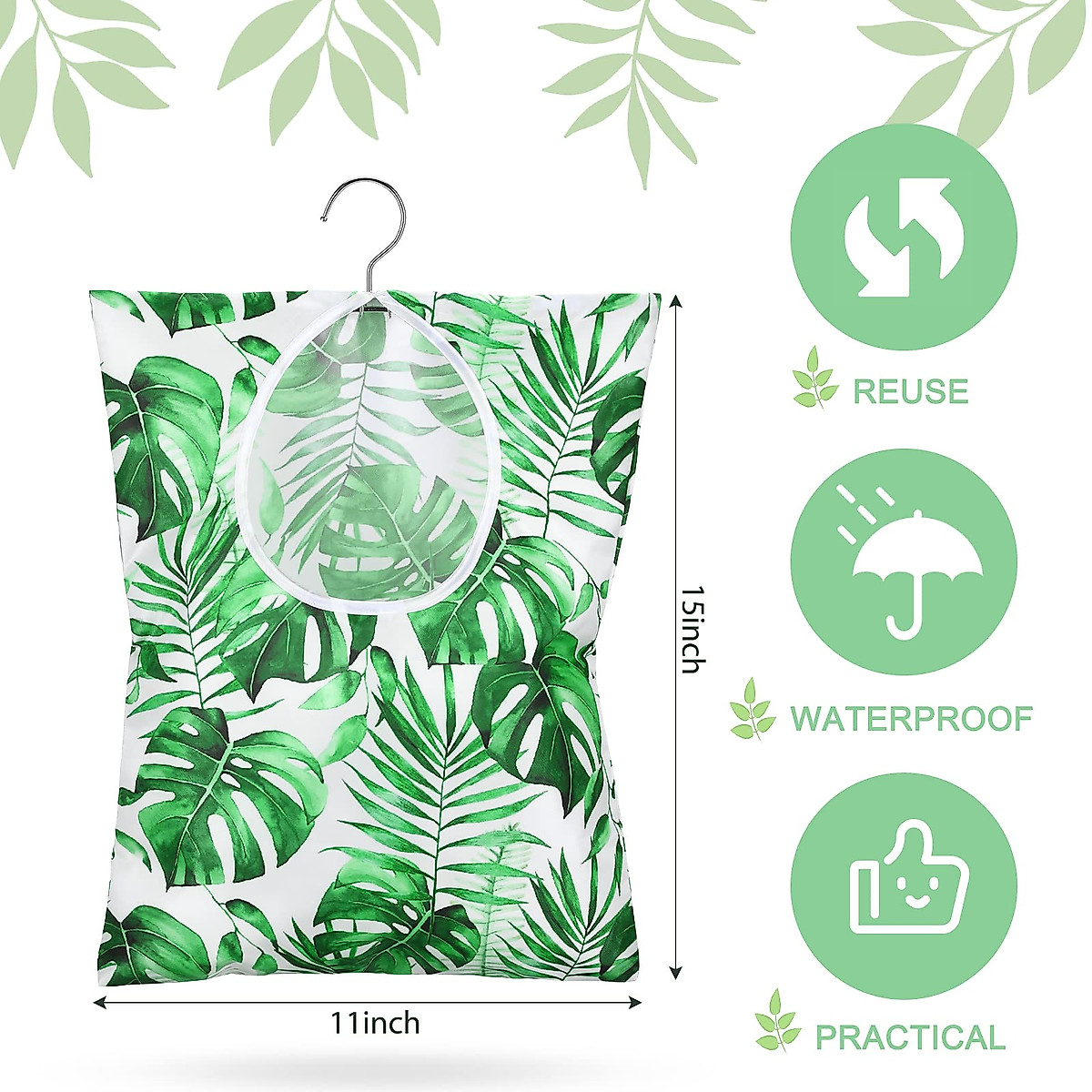 Woanger 2 Pcs Clothespin Bag with Hanging Hook 15 x 11 Inch Summer Laundry Clothes Pin Holder Waterproof Clothes Pin Hanging Bag Clothespin Storage Organizer with Large Opening (Elegant Style)