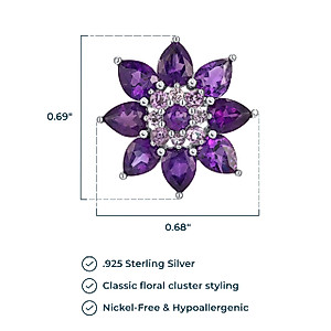 MORGAN & PAIGE Rhodium-Plated .925 Sterling Silver Genuine Purple Amethyst Flower Cluster 3/4" Prong-Setting Stud Earrings