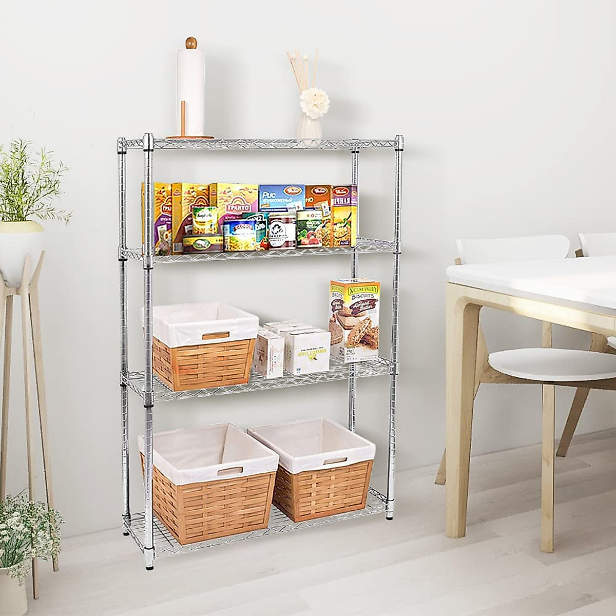 Doredo 4 Tier Wire Shelving Unit, Height Adjustable Wire Shelves with 265 LBS Capacity, Metal Wire Rack Shelving for Laundry, Kitchen, Pantry, Closet (14" D x 35.5" W x 47" H, Chrome)