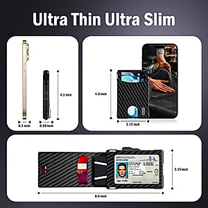 umoven Wallet for Men - Slim Leather RFID Blocking Bifold Minimalist Wallet with Metal Pop-Up Card Holder, Money Clip, Credit Card Slots - Men's Wallet, Carbon Fiber