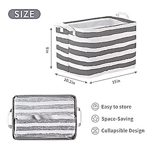 Consmos Rectangle Storage Baskets for Organizing Shelves Set of 3, Collapsible Canvas Storage Bins Nursery Hamper Toy Storage Organizer with Handles for Toys Books Clothes, Gray& White Stripe