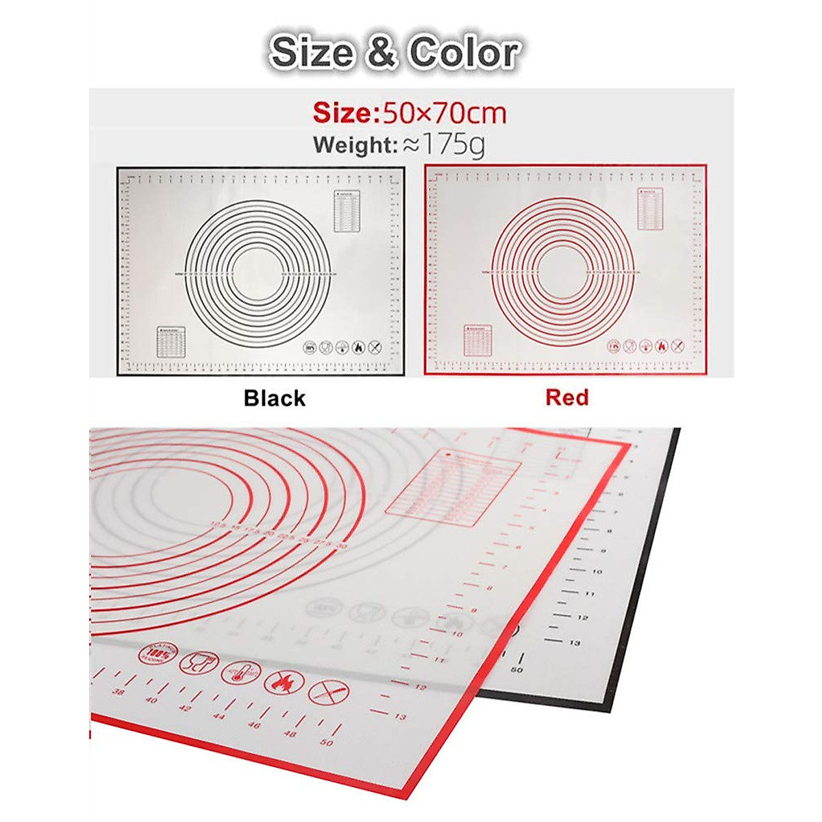KeepingcooX Extra Large Silicone Pastry Mat Set, Baking Mat with Measurements(60×50cm), Chef Special, Non Stick, Non Slip, 3 Pastry Dough Cutter Scrapers as Gift