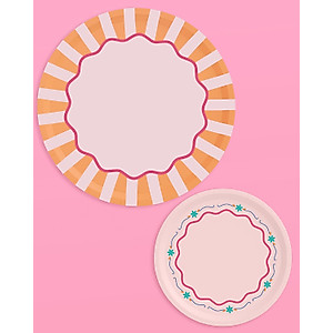 xo, Fetti Italian Summer Paper Plates - 32 pk, 16 9" plates + 16 7" plates | Bachelorette Party Decorations, Last Toast Coast, Birthday Party Supplies, Flower Baby Shower, Stripe Cake Plates